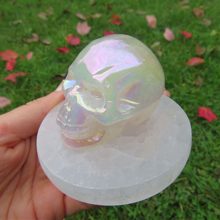 Pink Rainbow Aura Quartz Crystal Skull Carving 2" – Crystalline Dream