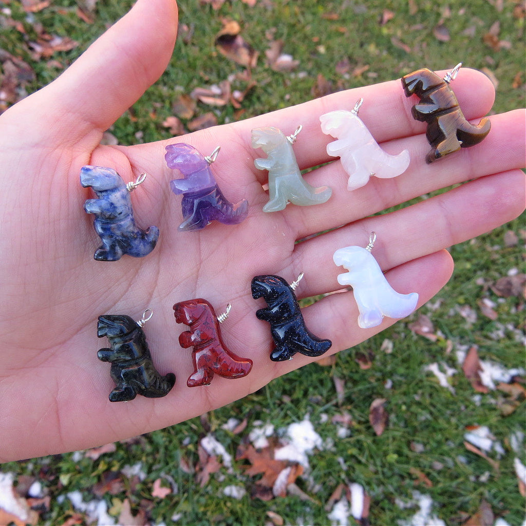 Crystal T-Rex Necklace | Carved Stone Dinosaur Necklace | T-Rex Jewelr ...