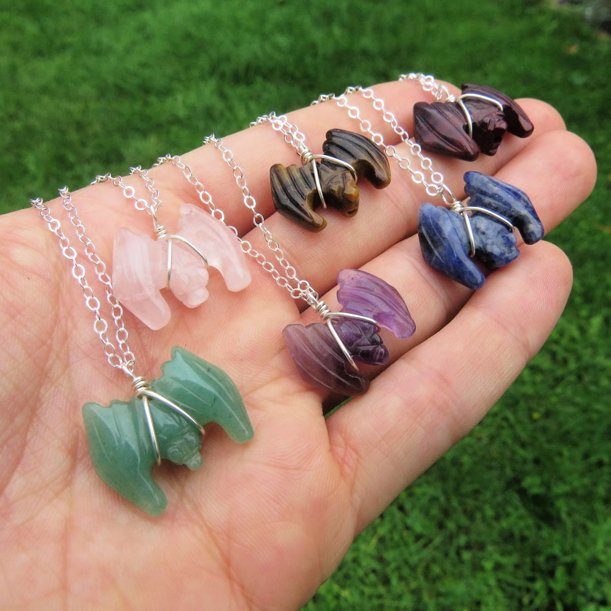 Carved Animal Crystal Bat Necklace | Halloween Stone Bat Jewelry ...